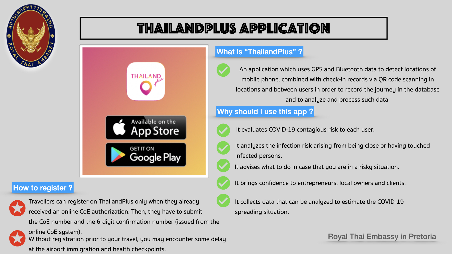 ThailandPlus Application - สถานเอกอัครราชทูต ณ กรุงพริทอเรีย