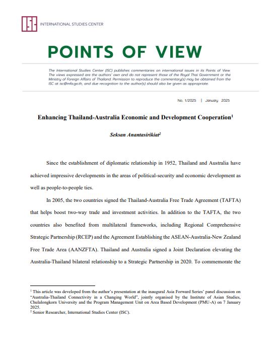 Enhancing Thailand-Australia Economic and Development Cooperation ...
