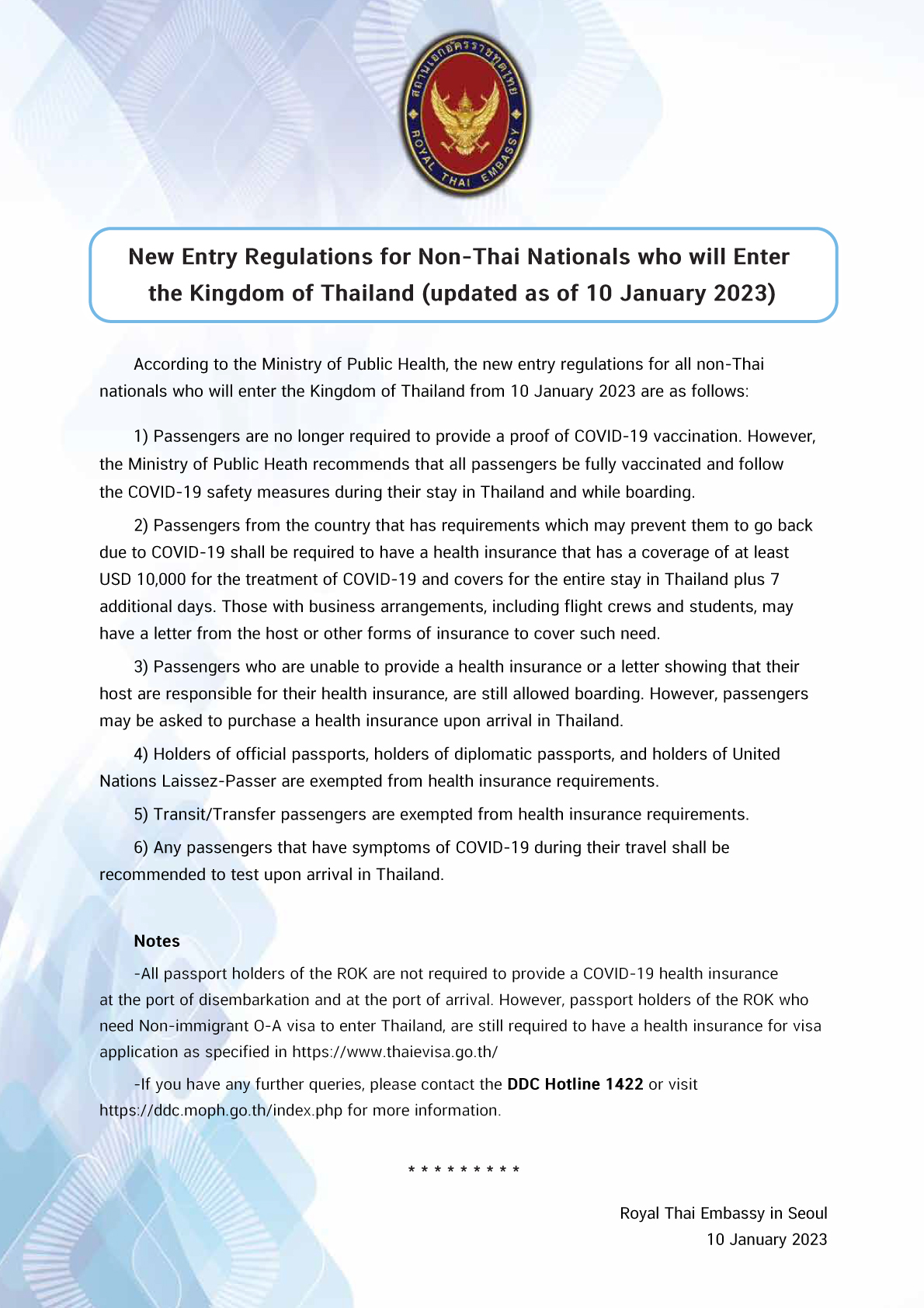 Latest Entry Procedures for Non-Thai Nationals who Wish to Enter the ...