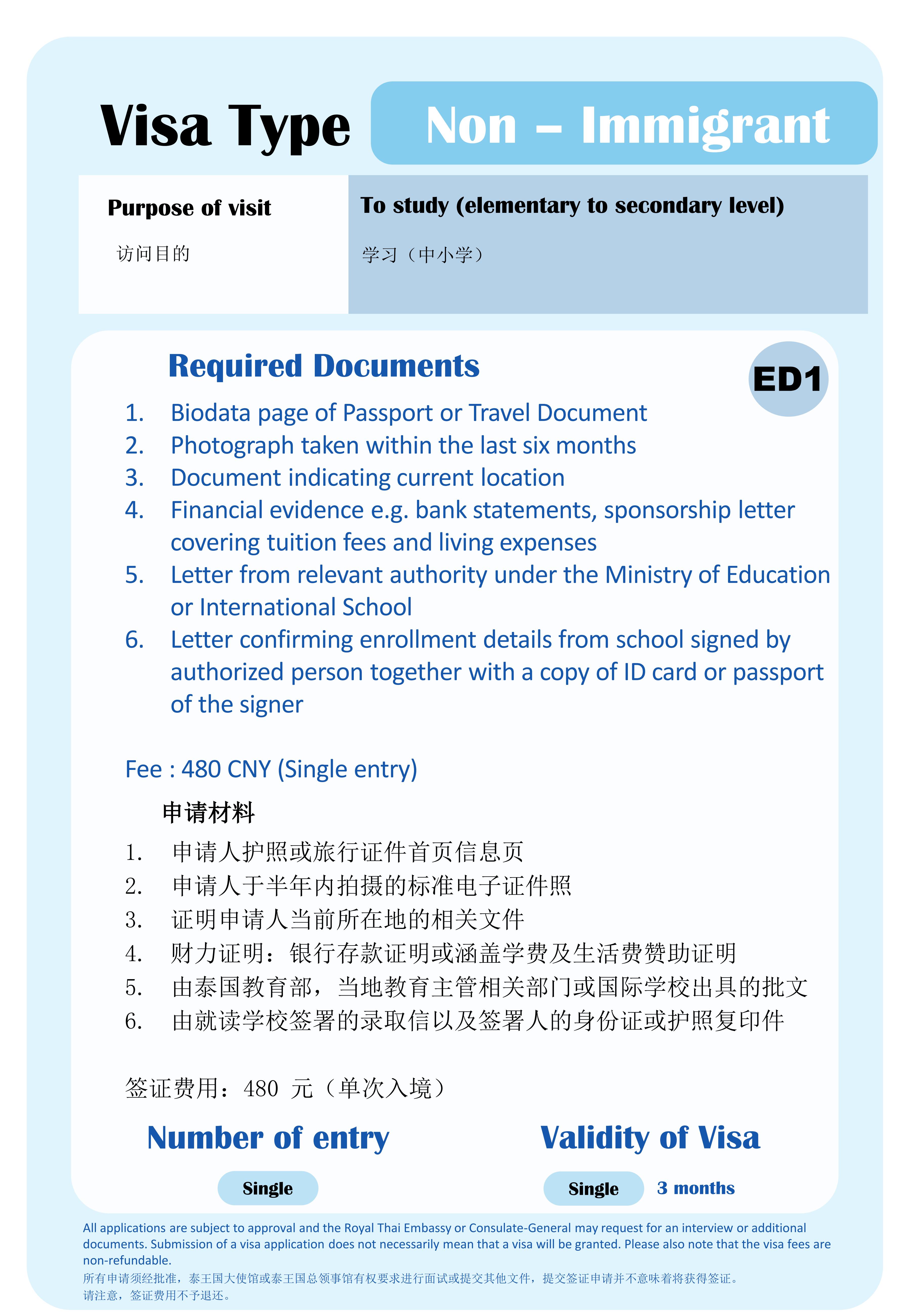 学习、实习签证（Non-Immigrant ED） - Royal Thai Consulate-General, Nanning