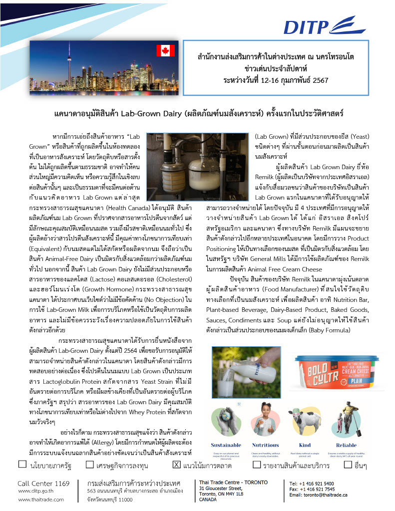 แคนาดาอนุมัติสินค้า Lab-Grown Dairy (ผลิตภัณฑ์นมสังเคราะห์) ครั้งแรกใน ...