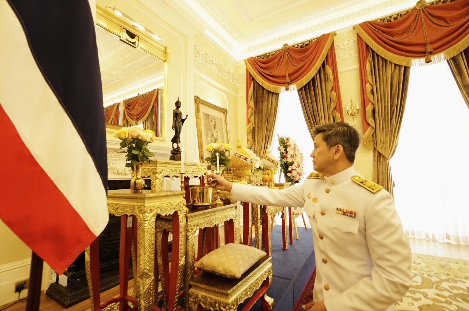 Mr. Nattaphong Sitthichai, Chargé d'Affaires a.i., led the wreath-laying ceremony in remembrance ...