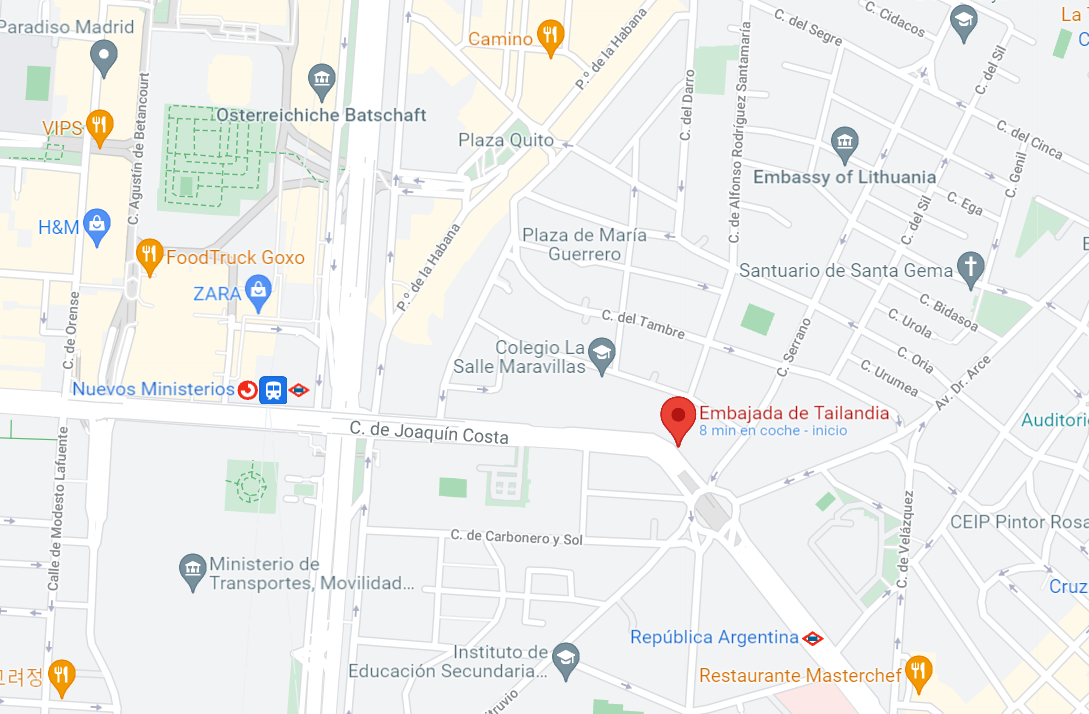 Address - Royal Thai Embassy, Madrid, Spain