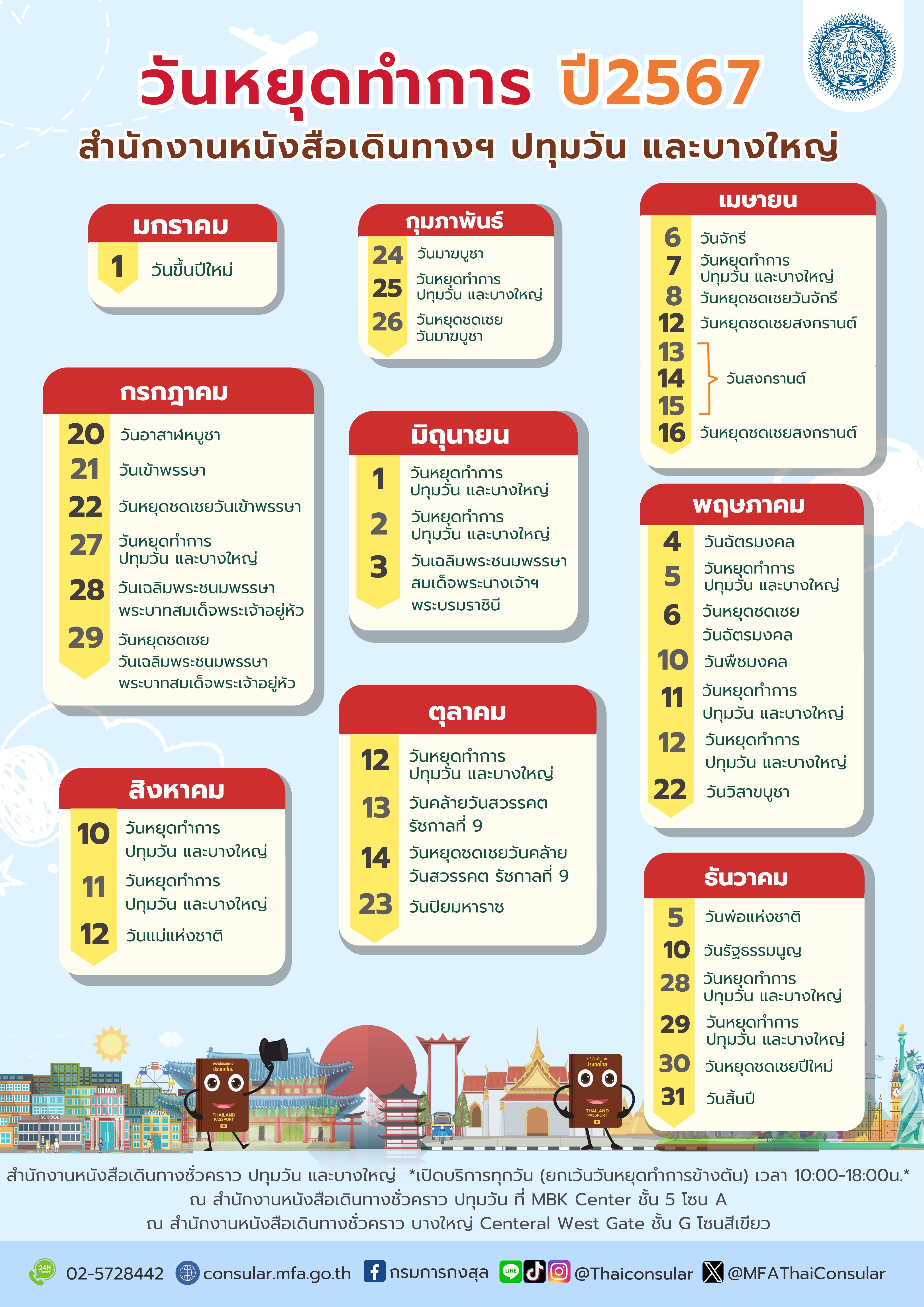 วันหยุดทำการ ปี 2567 ของสำนักงานหนังสือเดินทางฯ ปทุมวัน และ บางใหญ่ ...