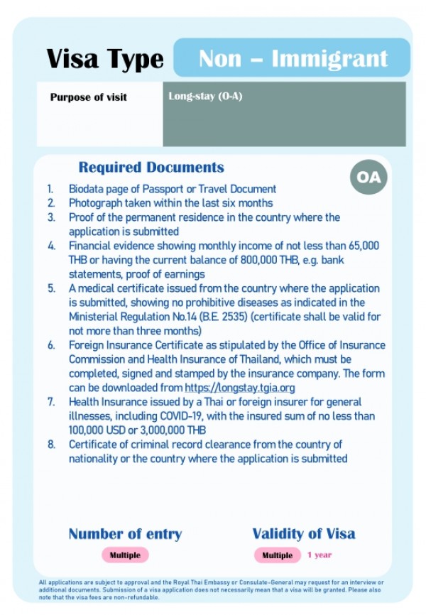 Non – Immigrant Visa (O – A) - ROYAL THAI EMBASSY, TEHRAN , IRAN