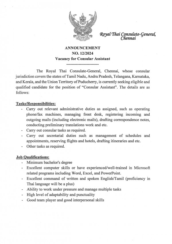 Bulleting - Royal Thai Consular, Chennai ,India